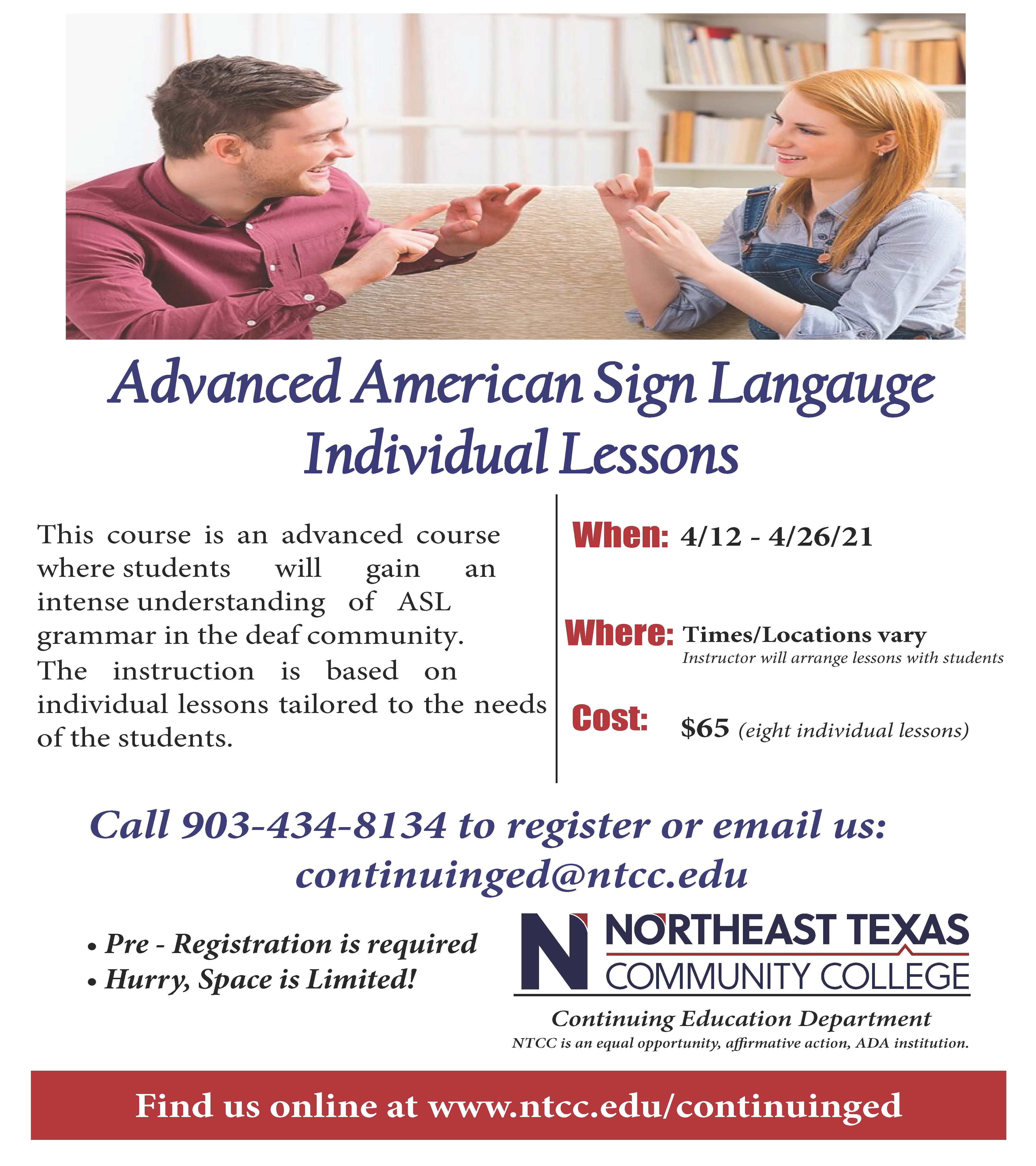 Advanced American Sign Language | Northeast Texas Community College